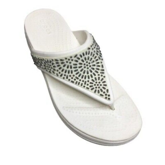 CROCS | Shoes | Crocs Monterey Diamond Wedge White Silver Dual Comfort ...